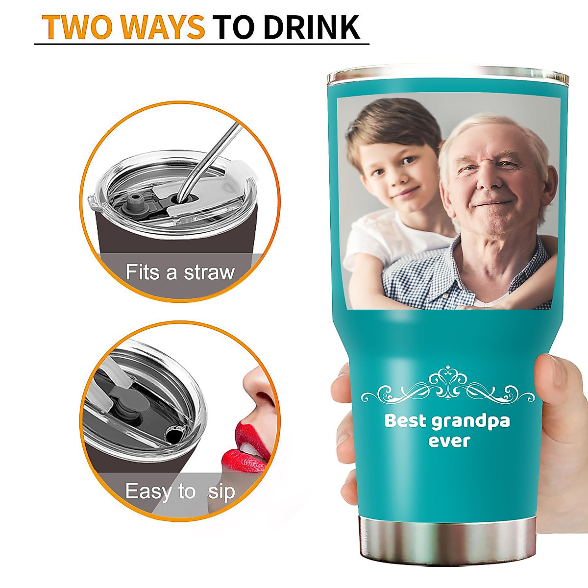 Personalized Photo Tumbler, Custom Coffee Mug Double Sides Print Stainless Steel Insulated Cup, Customized Travel Mug for Him Her Men Women Friends Gift for Fathers Day Birthday Christmas