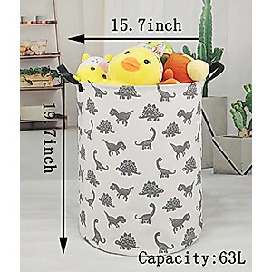 HUAYEE 19.6 Inches Large Laundry Basket Waterproof Round Cotton Linen Collapsible Storage bin with Handles for Hamper,Kids Room,Toy Storage(Dinosaur)