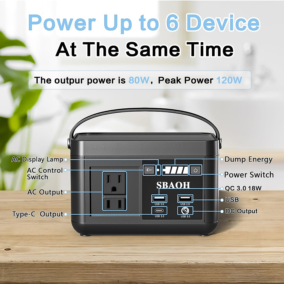 Portable Power Station 88.8WH, SBAOH Solar Generator Lithium Battery Power 110V AC USB-C Power Delivery Solar Generators for Camping, Road Trips, Emergency Power Black