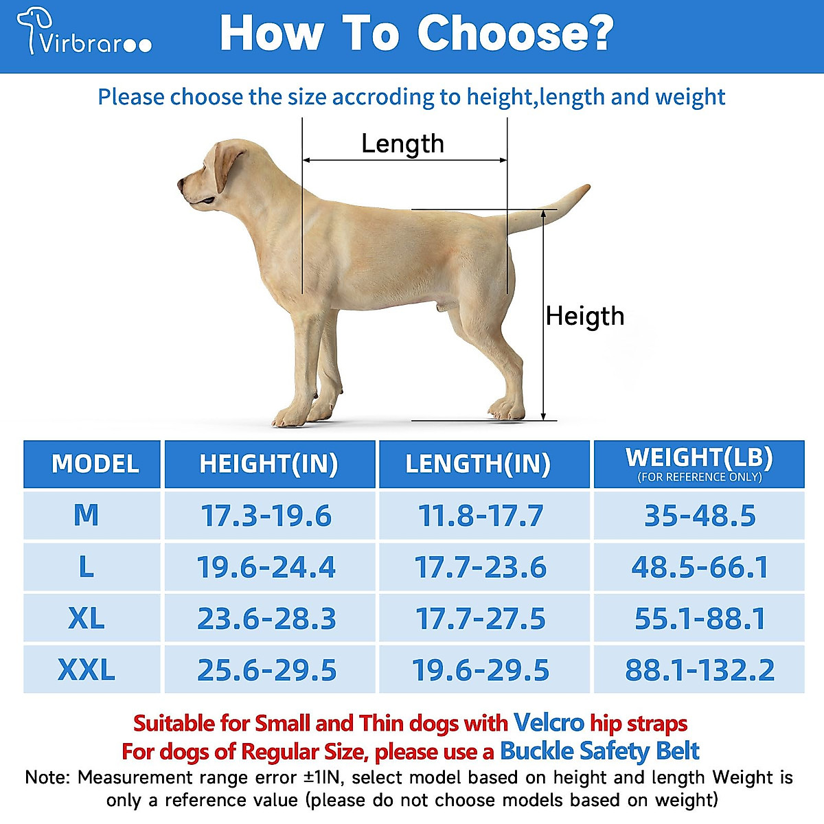 Virbraroo Large Dog Wheelchair for Back Legs, Upgraded All-Terrain Tires & Durable Bearings, Dog Wheelchair for 19.6"-29.5", 88.1-132.2 lbs Disabled or Injured Large Dogs (Double Extra Large)