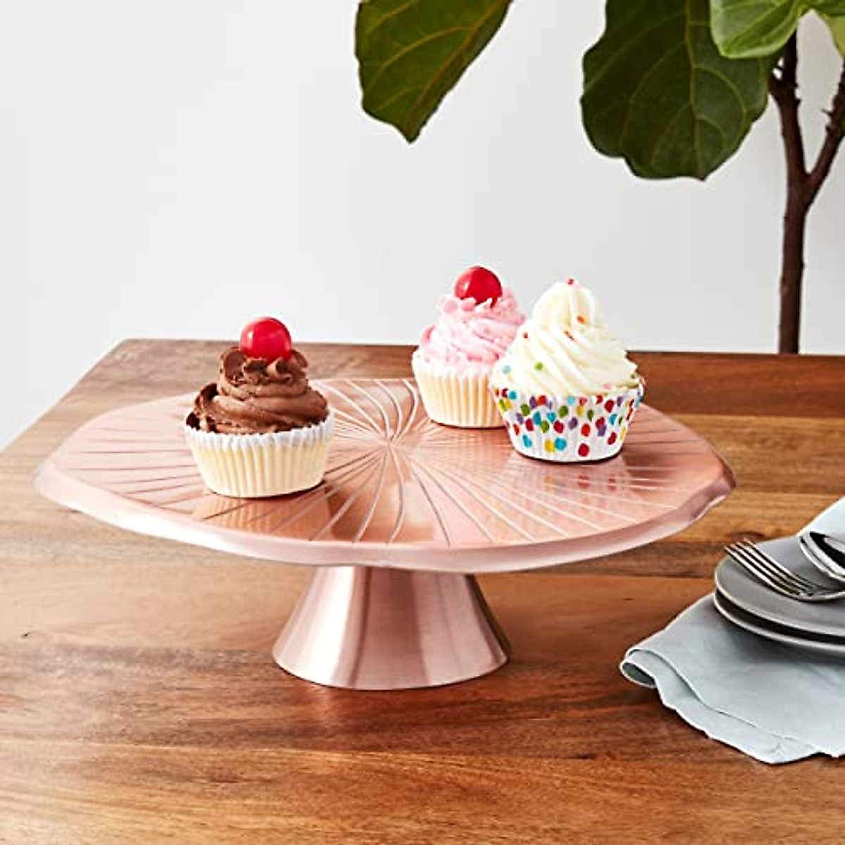 Old Dutch Rose Gold Lily Pad, 12½" D. Cake Stand Serving, 12.5-Inch