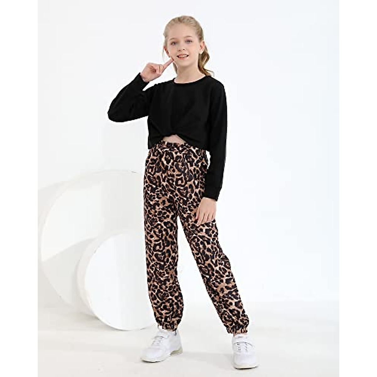 YOURUIKEY Girl Clothes Top Pants Sets Cotton little Girl Outfits Black Sweatsuits Kid Girl's Clothing Set for Size 7-8Y Girl