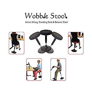 WOBBLE STOOL Standing Desk Chair ergonomic tall adjustable height sit stand-up office balance drafting bar swiveling leaning perch perching high swivels 360 computer adults kids active sitting black