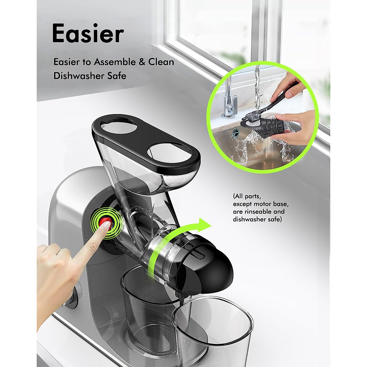 SiFENE Cold Press Juicer Machine, Dual Feed Chute Slow Masticating Juicer, Vegetable and Fruit Juice Maker Squeezer Machines, Recipes Included