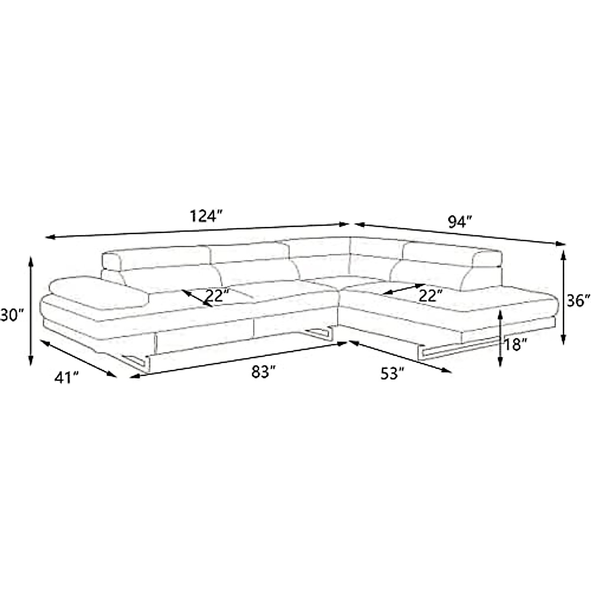 Blackjack Furniture Union Modern Leather Air Tufted Living Room Right Facing Sectional, Black