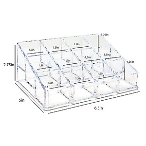 Isaac Jacobs Clear Acrylic 12 Compartment Nail Polish Holder, Organizer for Makeup, Essential Oils, Storage Solution, Rack Display (3 Rows (x4))
