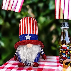 mupera 2Pcs Summer Gnomes Plush Decor, Blue Adorable Handmade Plush Dolls with Stars Stripes, Faceless Gnomes Plush Doll Table Ornament for Office, Living Room