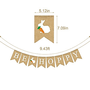 Rainlemon Jute Burlap Be Hoppy Banner with Bunny Spring Easter Party Decoration Supply