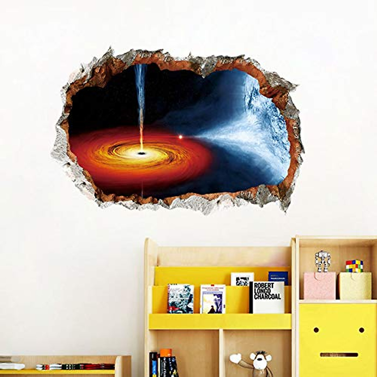 Amaonm 2 Pack Creative Removable 3D Black Hole Wall Stickers Outer of Space Scene Through The Wall Fake Window Wall Decals Art Decor for Kids Baby Nursery Bedroom Living Room Playroom (A)