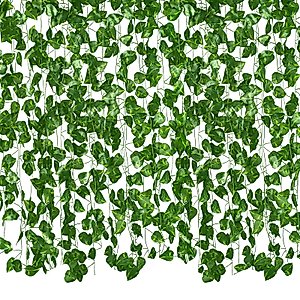 GTIDEA Fake Vines, 12 Pack 84 Feet Artificial Hanging Plants Silk Green Leaf Garlands Home Office Garden Outdoor Wall Greenery Cover Jungle Party Decoration