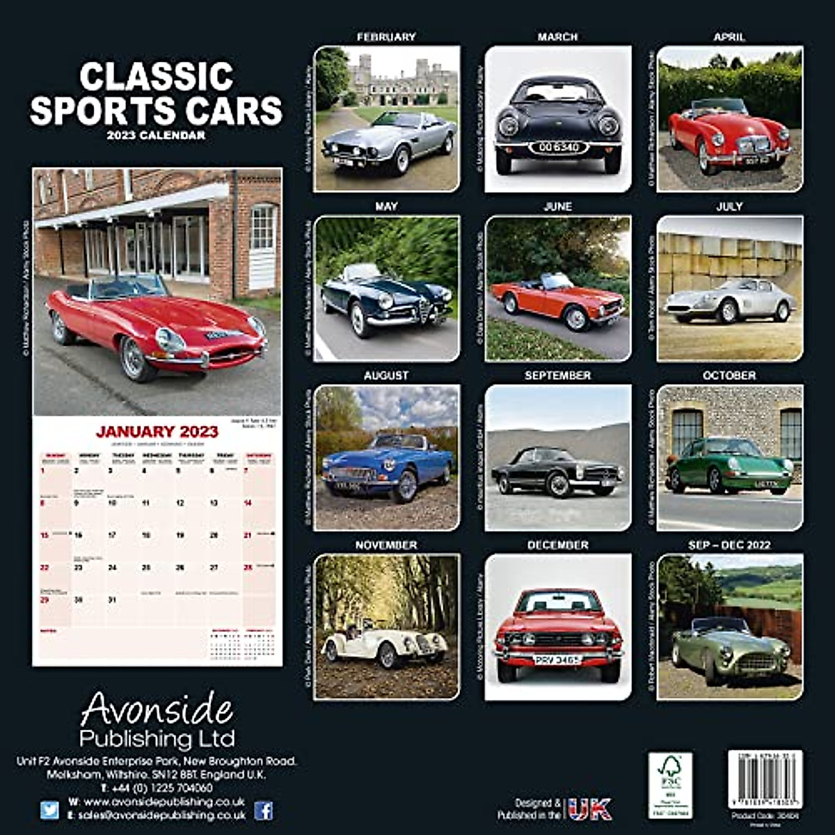 Sports Cars Calendar - Classic Sports Cars Calendar- Calendars 2022 - 2023 Wall Calendars - Car Calendar - Automobile Calendar - Classic Sports Cars 16 Month Wall Calendar by Avonside
