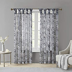 Madison Park Simone Floral Design Sheer Single Window Curtain Voile Privacy Drape for Bedroom, Livingroom, 50" x 84", Grey (MP40-6614)
