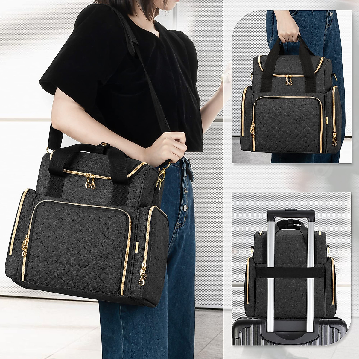 LUXJA Travel Makeup Bag with 2 Removable Cases, Cosmetic Bag with Multiple Storage Sections (Patent Pending), Black