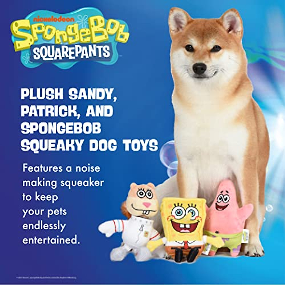 SpongeBob SquarePants for Pets Nickelodeon Spongebob, Patrick, and Sandy Figure Plush Dog Toy | 6 Inch Small Dog Toys for Spongebob Fans | Squeaky Dog Toys for All Dogs (FF16161)