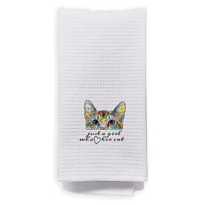 NEGIGA Just A Girl Who Loves Her Cat Dish Cloths Towels 24x16 Inch,Funny Colorful Cat and Butterfly Silhouette Decor Decorative Dish Hand Towels for Kitchen Bathroom,Cat Lover Girls Gifts