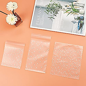 Zezzxu 200PCS Cookie Bags Self Adhesive Clear Plastic Cellophane Treat Bags for Candy Pastry Packaging Party Favor Gift Giving (White Polka Dots, 5.5 × 5.5 inches)
