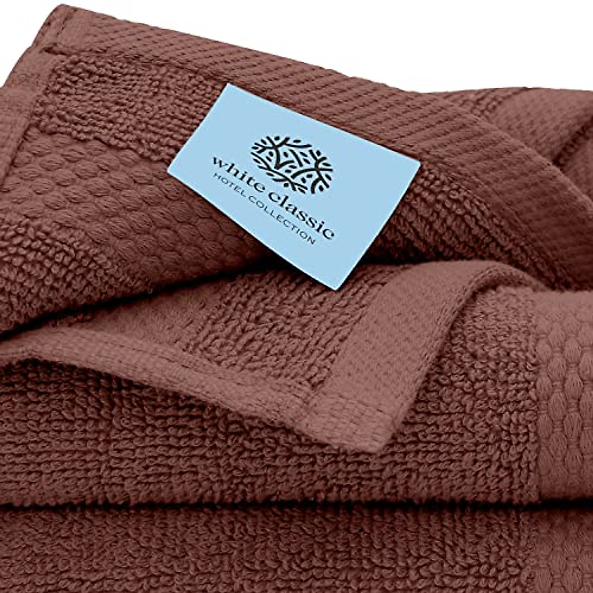 White Classic Luxury Hand Towels | 6 Pack Luxury Cotton Washcloths | 12 Pack Bundle (Brown)