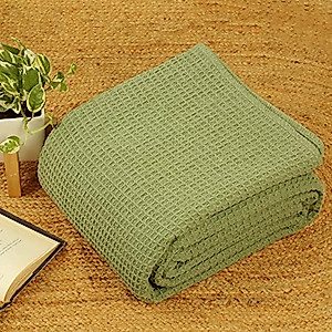 Waffle Weave Blanket King - 100% Cotton Breathable Lightweight All Season Layering Thermal for Bed Sofa Couch 90 x 108 Inches-Sage Green by BBH