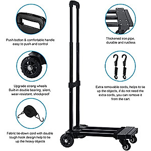 Orange Tech Folding Hand Truck, 220 lbs Heavy Duty Luggage Cart, 4 Wheels Solid Construction, Portable Fold Up Dolly, Compact and Lightweight for Luggage, Personal, Travel, Moving and Office Use