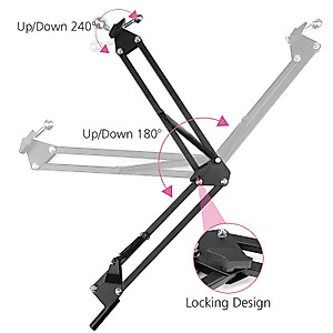 Overhead Phone Mount Stand ChromLives Phone Video Stand Articulating Arm Phone Mount Table Top with Base Adjustable 360° Cell Phone Tablet Holder Mount Desktop Compatible with Phones, Tablets, iPad