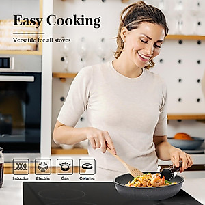 Nonstick Pots and Pans Set with Germany Granite Coating, Induction Cookware Sets with Removable Handle,Stackable RV Cooking Set with Detachable Handle, Dishwasher/Oven Safe, Dark Gray