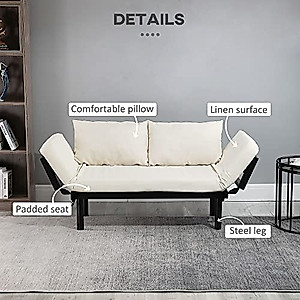 HOMCOM Single Person Chaise Lounger, Modern Sofa Bed with 5 Adjustable Positions, 2 Large Pillows, and Birch Legs, Beige Yellow