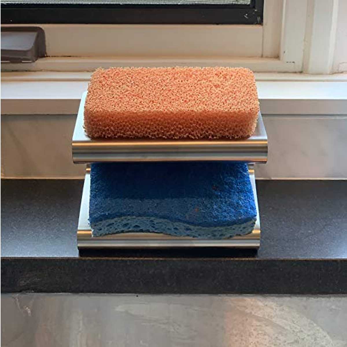 Fox Run Good/Evil Sponge Shelf and Holder, One Size, Stainless Steel