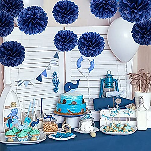 10 Pcs Paper Pom Poms Flowers for Wedding, Birthday Party, Baby Shower, Nursery Decor, Bachelorette Party Hanging Decor, Easy Joy (10 inch, Navy Blue)