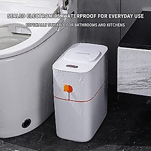 MOPALL Trash Cans for Bathroom,Automatic Garbage Cans with Lids for Bedroom,15L Smart Dogproof Slim Plastic Narrow Garbage Bin,4 Gallon Wastebasket for Living Room,Office,Toilet,RV, White