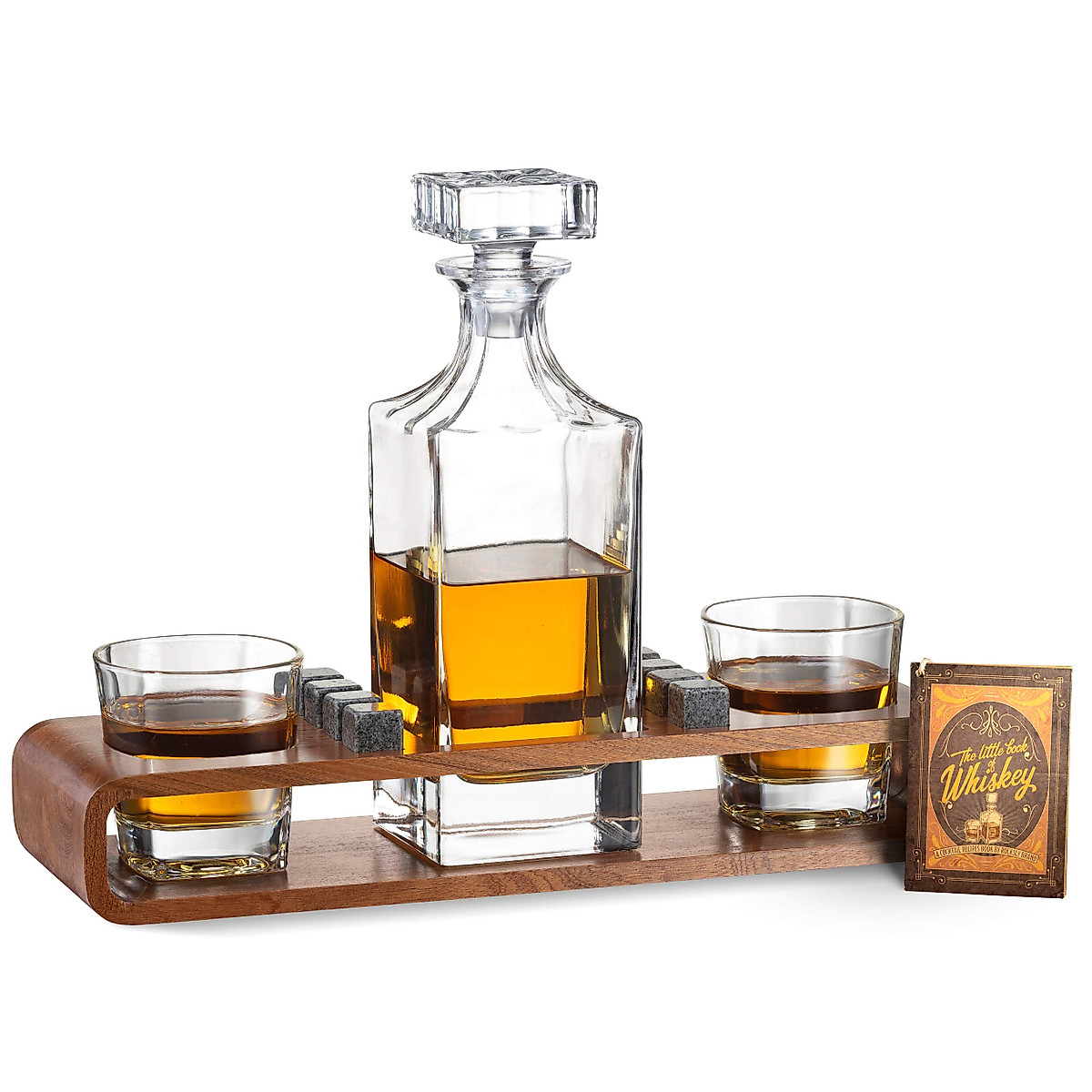 ROCKSLY Whiskey Stones Gift Set for Men | Whiskey Decanter Set With Wood Stand | Bourbon Decanter with Scotch Glasses, 8 Granite Whiskey Stones| Ideal For Whiskey Lovers | Gift Set For Dad, Boyfriend