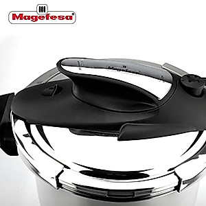 Magefesa® Nova 4.2 Quart Stove-top Super Fast Pressure Cooker, Easy and Smooth Locking Mechanism, Polished 18/10 Stainles Steel, Suitable Induction, 5 Security Systems, 11.6 PSI Working pressure