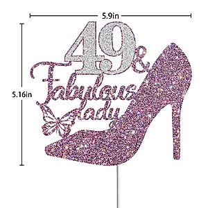 Dalaber 49 & Fabulous Cake Topper, Happy 49th Birthday Party Decoration Supplies Photo Booth Props, 49 & Fabulous Lady Cake Decor - Mix Purple Glitter