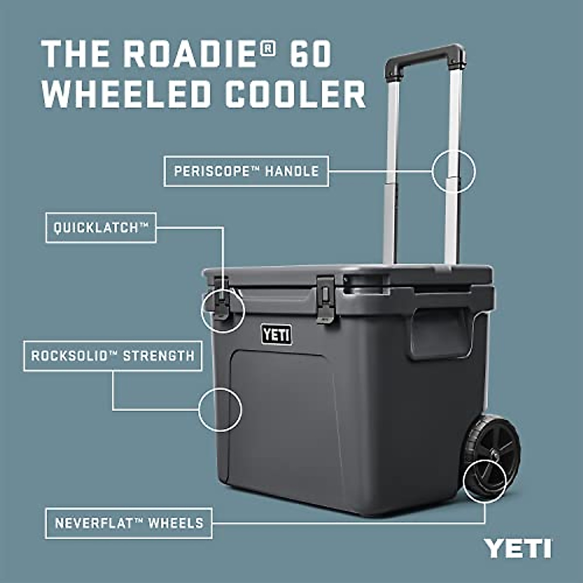 YETI Roadie 60 Wheeled Cooler with Retractable Periscope Handle, White
