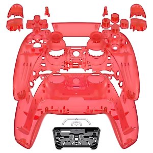 eXtremeRate Full Set Shell with Buttons Touchpad Cover, Clear Red Custom Replacement Decorative Trim Shell Front Back Plates Compatible with p s 5 Controller BDM-030 BDM-040 BDM-050