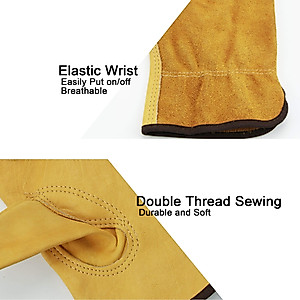 OZERO Leather Work Gloves Flex Grip Tough Cowhide Gardening Glove for Wood Cutting/Construction/Truck Driving/Garden/Yard Working for Men and Women 1 Pair (Gold,Medium)