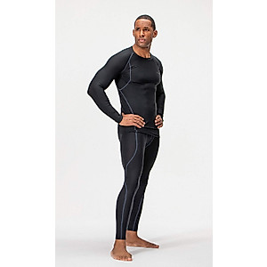 DEVOPS 3 Pack Men's UPF 50+ Long Sleeve Compression Shirts, Water Sports Rash Guard Base Layer, Athletic Workout Shirt (Large, Black-Black-White)