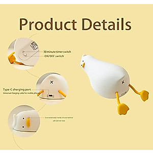 HAPPYBAG LED Lying Flat Duck Night Light, 3 Level Dimmable Nursery Nightlight,Cute Lamps Silicone Squishy Light Up Duck,Rechargeable Bedside Touch Lamp for Breastfeeding Toddler Baby Kids Decor