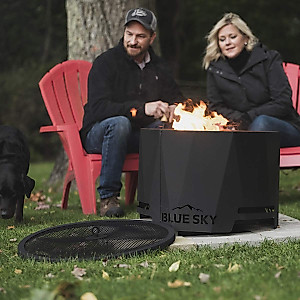 Blue Sky Outdoor Living 24” Steel Peak Patio Smokeless Fire Pit with Spark Screen Kit, Firewood and/or Wood Pellet Burning