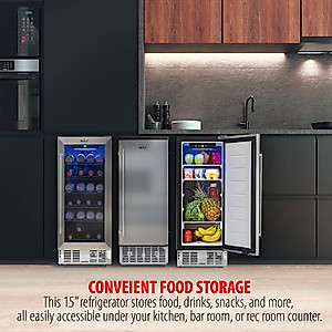 Deco Chef 15-Inch Under Counter Mini Fridge, Stainless Steel Finish, Adjustable Digital Thermostat, 32F to 50F, Refrigerator for Food, Snacks, Sodas, Beer, Wine