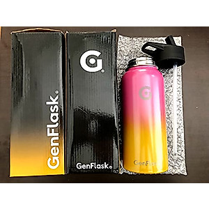 GenFlask 32oz insulated vacuum Stainless Steel ombre water bottle - Wide mouth straw lid leakproof tumbler (Black-Baby-Pink)