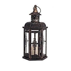 Outdoor Garden Candle Holder Lantern Home Decor Gift Bedroom Handle Hanging-Tabletop Portable Decoration (Color : Black)