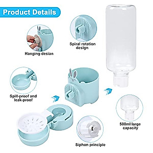 PStarDMoon Bunny Automatic Food Feeder& Water Dispenser & Rabbit Hay Feeder Bag, Gravity Auto Feeder Water Set for Small Dog Cat Small Animals Rabbit Chinchilla Guinea Pig Hedgehog Ferret (Blue)