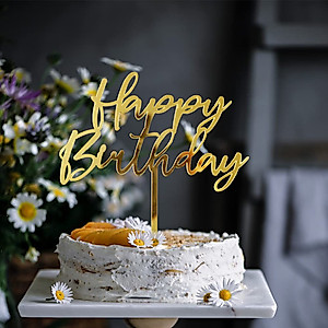 Acrylic Happy Birthday Cake Topper,Happy Birthday Cake Bunting Decor，1st First Happy Birthday，Boys and Girls Birthday Party Decorations (gold)