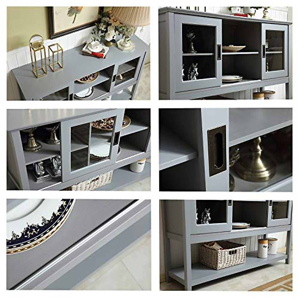Mixcept 55" Modern and Contemporary Sideboard Buffet Cabinet Wood Console Table Storage Cabinet with Sliding Doors Kitchen Dining Room Furniture, Gray