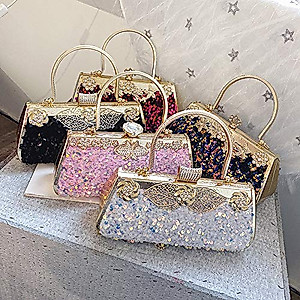 UMREN Women's Evening Handbags Vintage Beaded Sequin Design Large Clutch Purse for Wedding Bridal (One Size, Black)