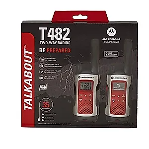 Motorola Solutions, Portable FRS, T482, Talkabout, Two-Way Radios, Red Cross, Emergency Preparedness, Rechargeable, 22 Channel, 35 Mile, White W/Red, 2 Pack