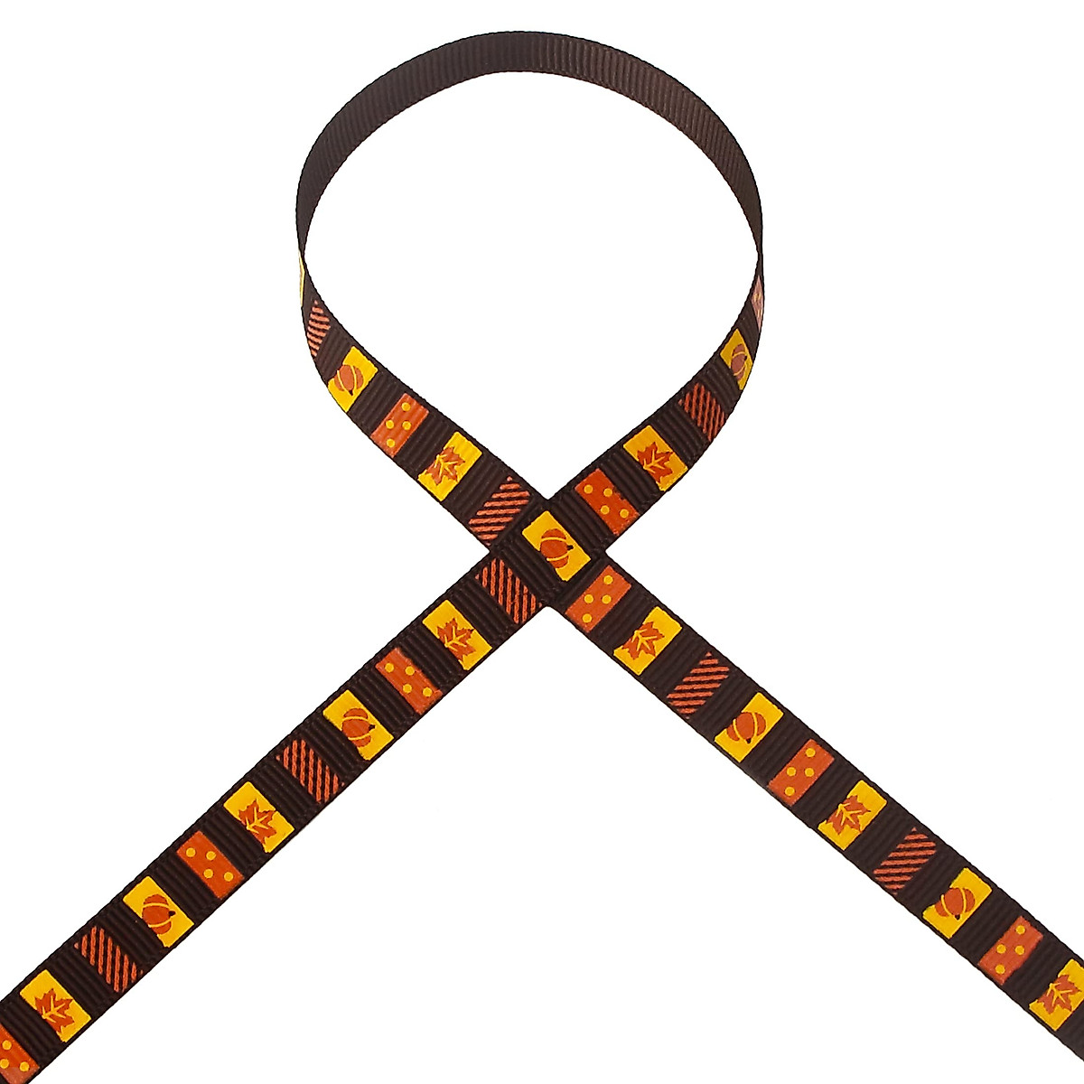Ribbli Grosgrain Fall Ribbon,Pumpkins & Maple Leaf Stripe Ribbon Use for Autumn Craft,Thanksgiving Gift Wrapping,Home Decor,3/8 Inches x 10 Yards,Yellow/Orange/Brown