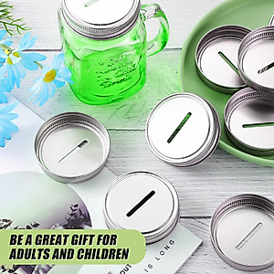 Stainless Steel Coin Slot Bank Lid Compatible with Mason Jars Canning Jars Money Saving Jars Metal Coin Slot Lid for Regular Mouth Ball, Canning Jars, 70 mm (6 Pieces)