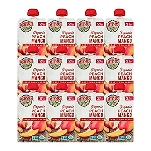 Earth's Best Organic Baby Food Pouches, Stage 2 Fruit Puree for Babies 6 Months and Older, Organic Peach and Mango Puree, 4 oz Resealable Pouch (Pack of 12)