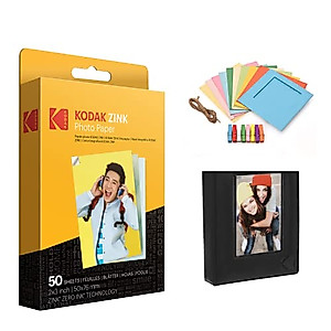 KODAK 2"x3" Premium Zink Photo Paper (50 Sheets) + Colorful Square Hanging Photo Frames + Photo Album (Compatible Printomatic)